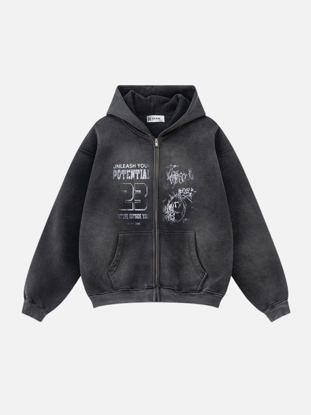 POTENTIAL - Oversized Print Zip Up Hoodie